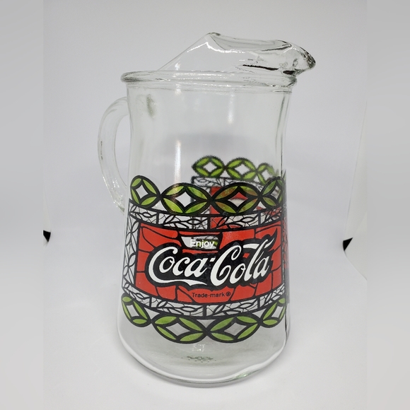 Coca Cola | Dining | Vintage 97s Cocacola Stained Glass Motif Pitcher ...